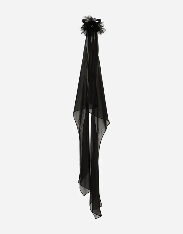 Dolce & Gabbana Silk Chiffon Halterneck Top With Flower - Black