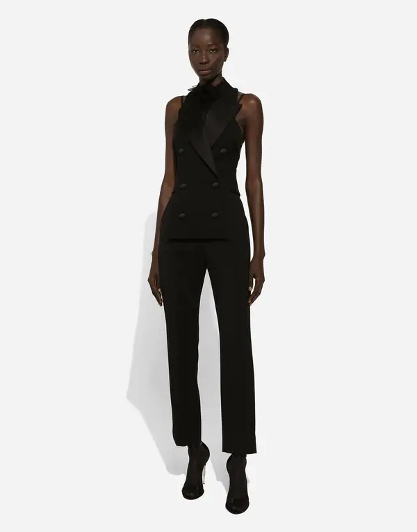 Dolce & Gabbana Silk Chiffon Halterneck Top With Flower - Black