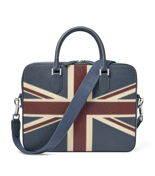 ASPINAL OF LONDON Leather Union Jack Briefcase - Blue