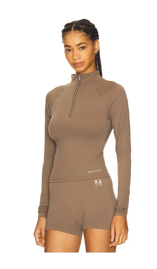 P.E Nation Routine Quarter Zip Long Sleeve Top - Walnut