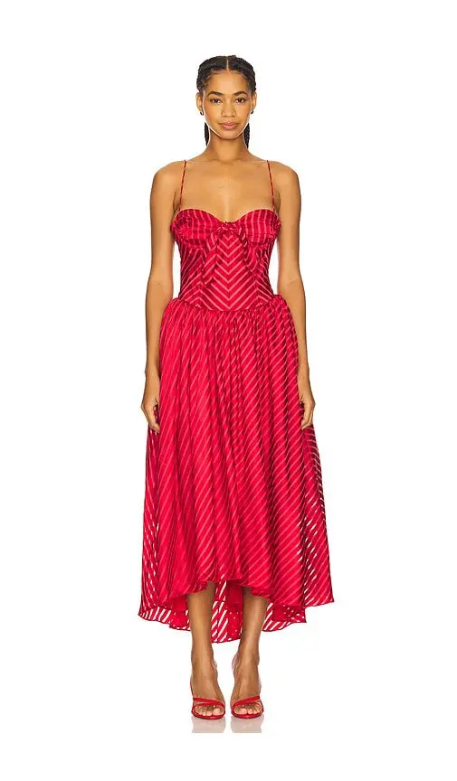 For Love & Lemons Burnout Stripe Maxi Dress - Red