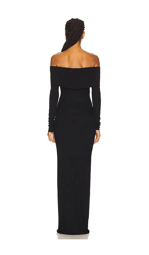 Eterne Long Sleeve Off-shoulder Rib Maxi Dress - Black