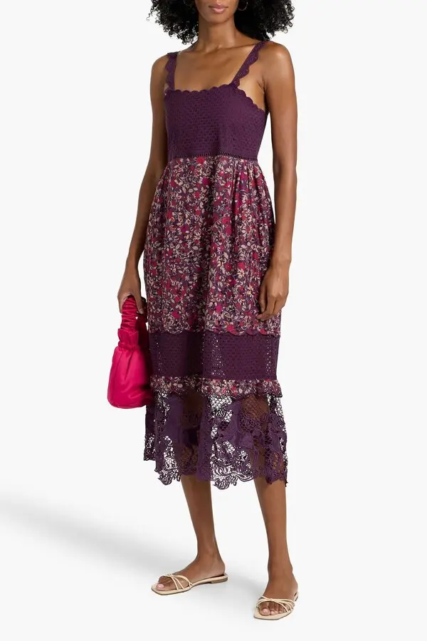 farm rio lace floral midi dress Farm Rio Women's Tonal Floral Midi Dress, Sand, M / Sand