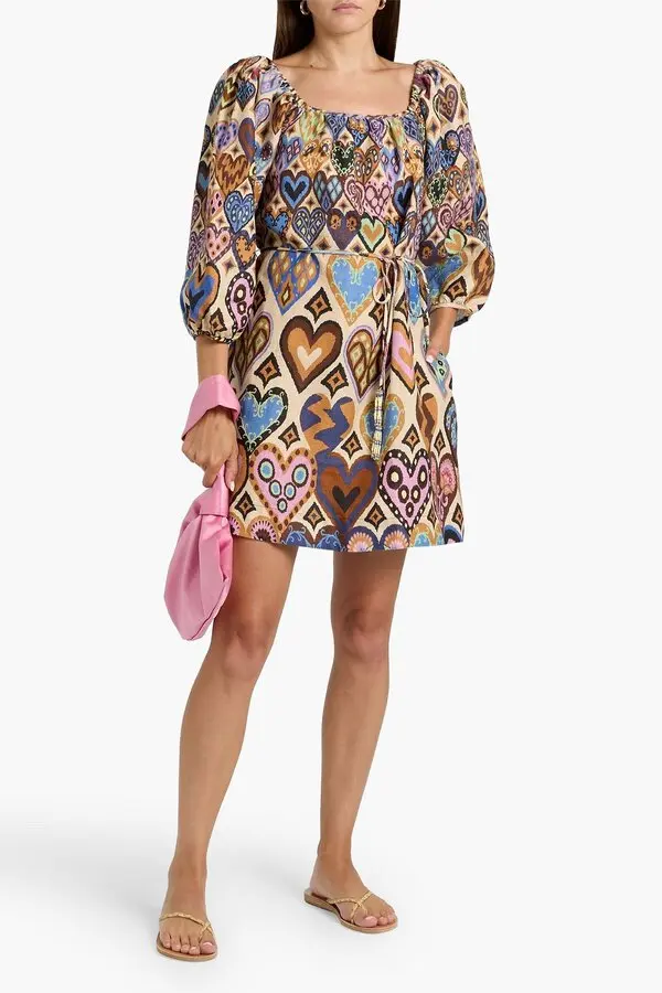 Buy Farm Rio Belted Printed Linen-canvas Mini Dress - Beige At 64% Off |  Editorialist