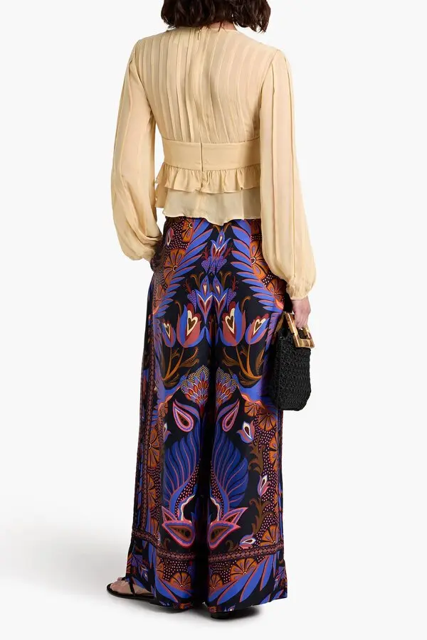 Farm Rio Pintucked Crepe De Chine Blouse