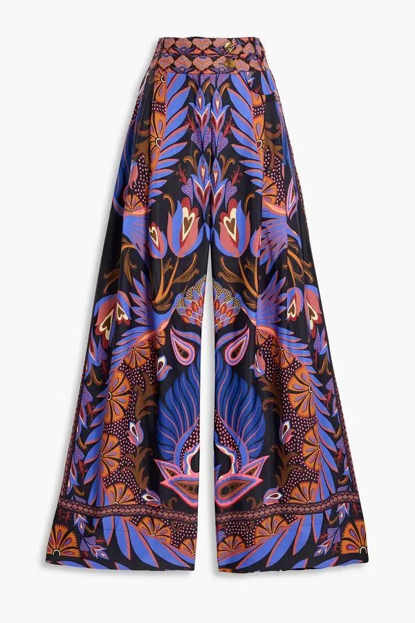 Farm Rio Printed Satin Wide-leg Pants