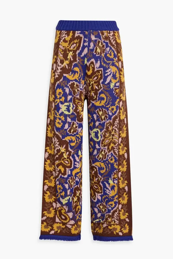 Farm Rio Jacquard-knit Wide-leg Pants - Cobalt Blue