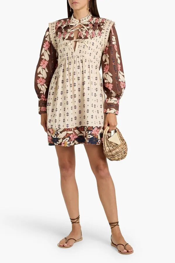 Farm Rio Pintucked Printed Mini Dress