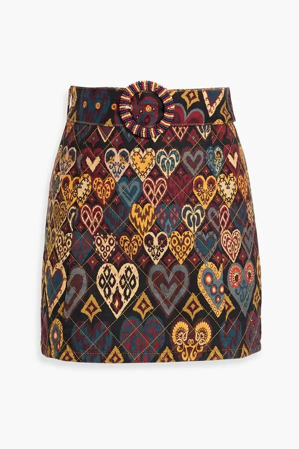 Farm Rio Printed Quilted Cotton-twill Mini Skirt With Detachable Belt