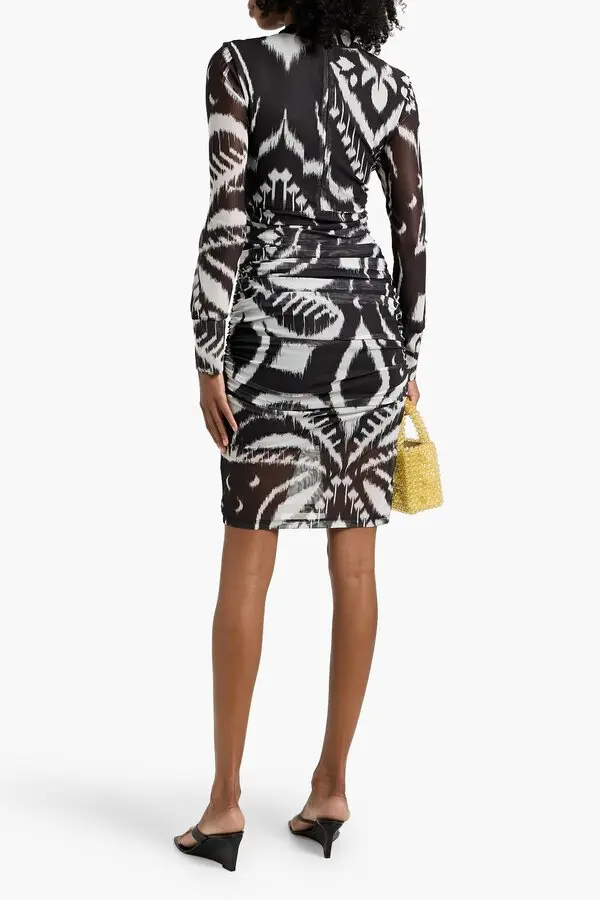 Farm Rio Ruched Printed Stretch-tulle Midi Dress