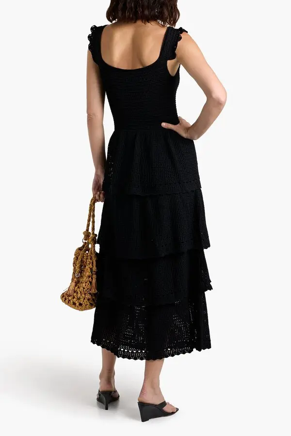 Farm Rio Tiered Crochet Midi Dress In Black - 55% Off