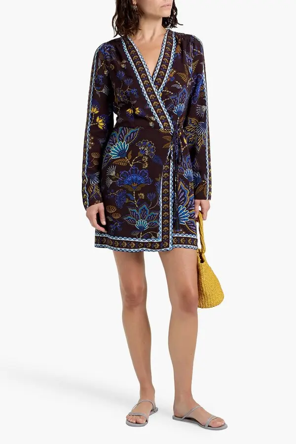 Farm Rio Printed Crepe Mini Wrap Dress