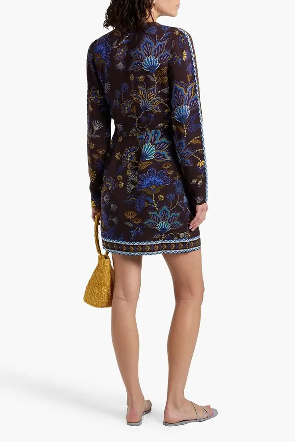 Farm Rio Printed Crepe Mini Wrap Dress