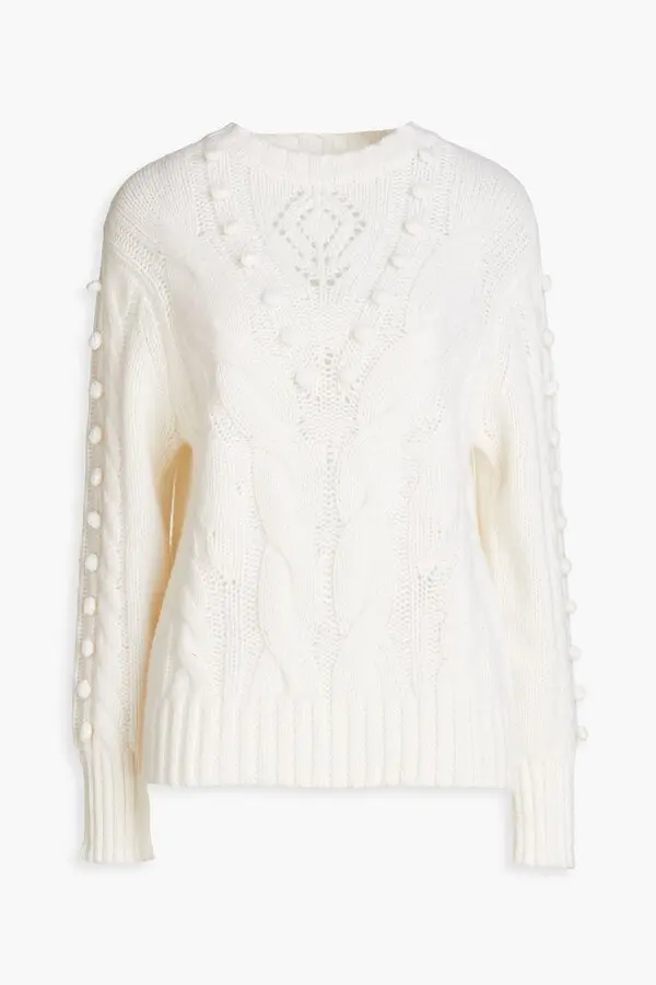 Autumn Cashmere Pompom-embellished Cable-knit Cashmere Sweater
