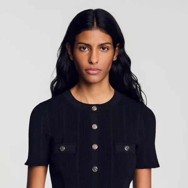 Sandro Cropped Pointelle Knit Cardigan