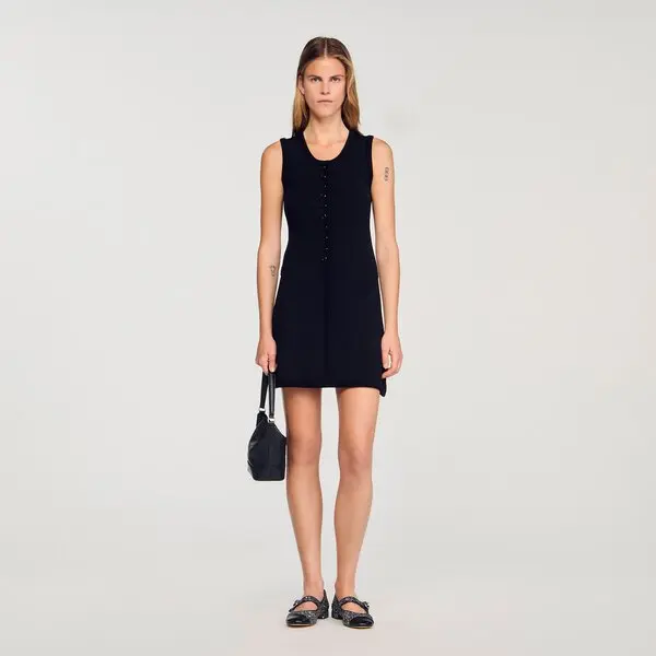 Sandro Mini Ribbed Knit Dress In Black - 50% Off | Editorialist