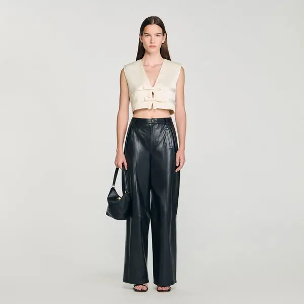 Sandro Sleeveless Satin Crop Top