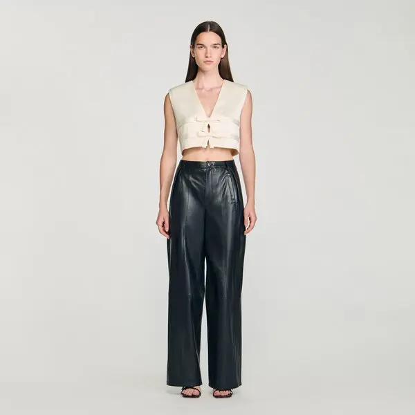 Sandro Sleeveless Satin Crop Top
