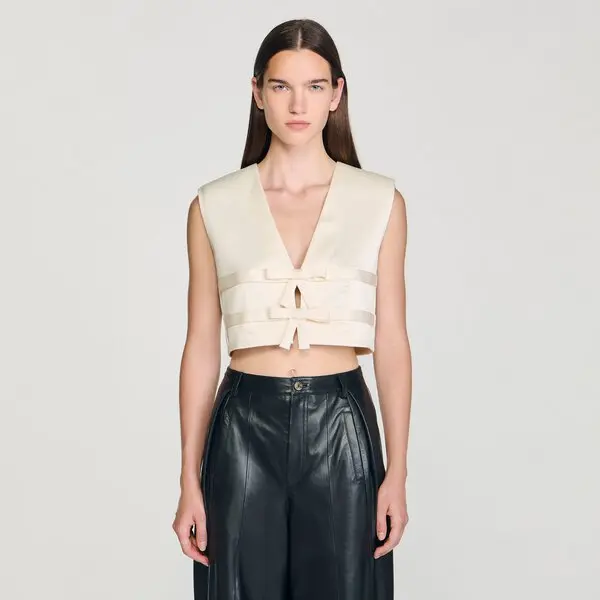 Sandro Sleeveless Satin Crop Top