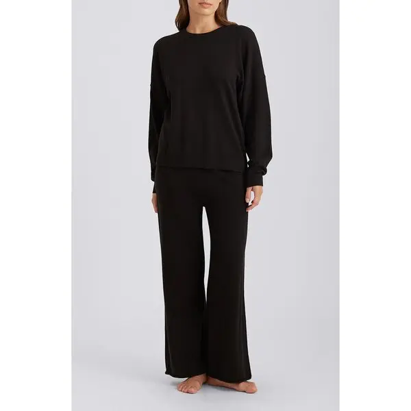 PAPINELLE Cotton & Cashmere Crewneck Pajama Top - Black