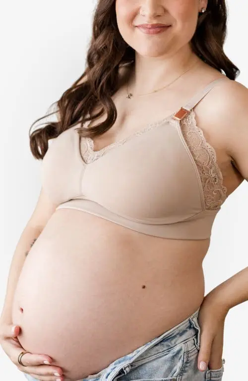 DAVIN & ADLEY Busty Sizeella Maternity & Nursing Lace Bralette - Sand