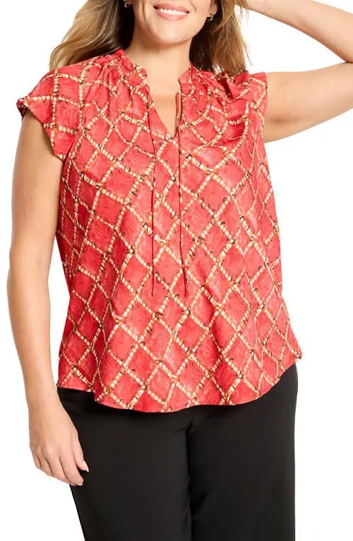 NIC+ZOE Squiggle Check Cap-sleeve Top