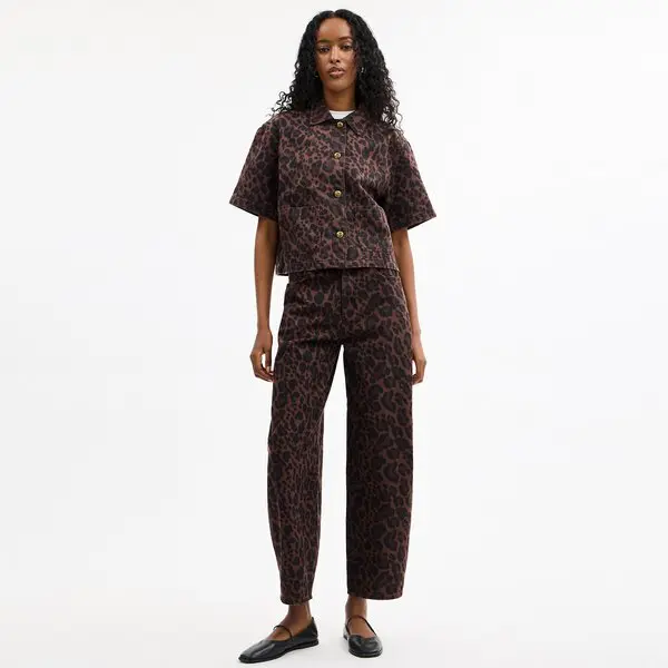 Coach Leopard Print Denim Short Sleeve Top