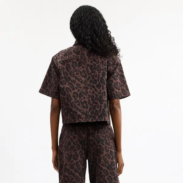 Coach Leopard Print Denim Short Sleeve Top