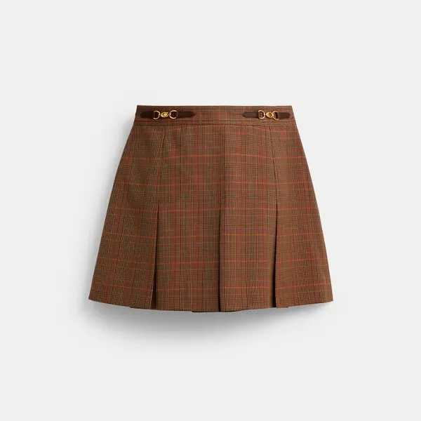 COACH Sculpted C Plaid Pleated Skirt