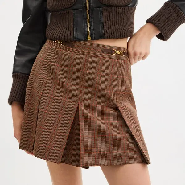 COACH Sculpted C Plaid Pleated Skirt
