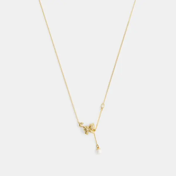 COACH Cat Pearl Pendant Necklace - Gold/pearl