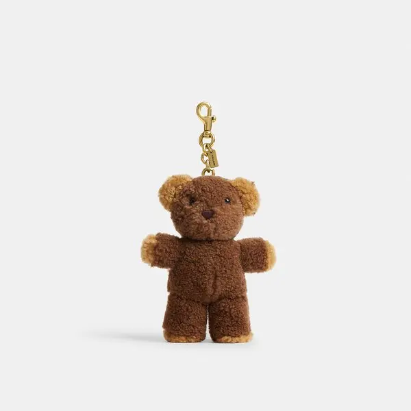 COACH Teddy Bear Bag Charm In Shearling - Brass/multi