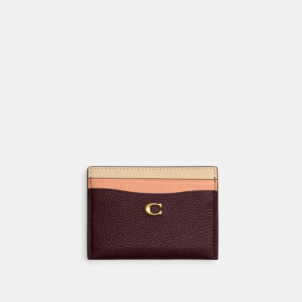 COACH® Essential Card Case In Colorblock - Brass/merlot Multi