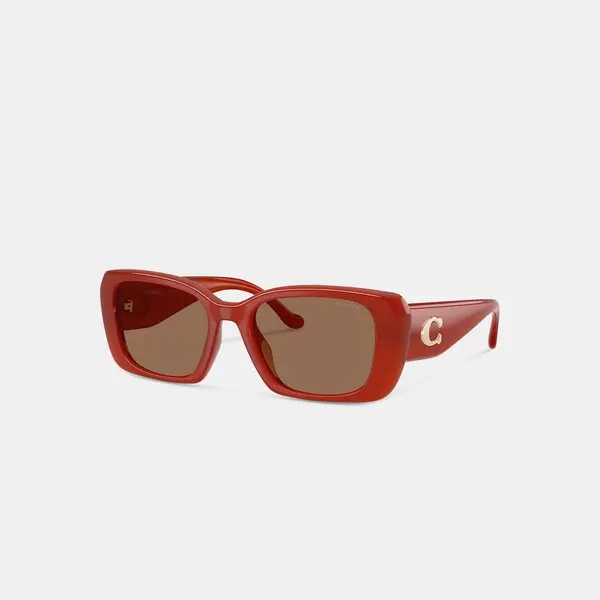 COACH Oversized Rectangle Sunglasses With C Hardware - Burnt Orange