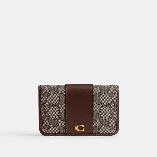 COACH Essential Slim Card Case In Signature Jacquard - Brass/oak Maple
