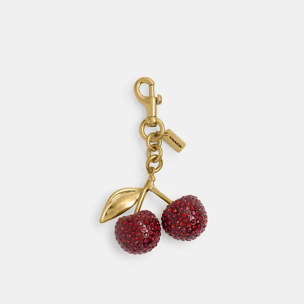 COACH Crystal Cherry Bag Charm - Brass/red