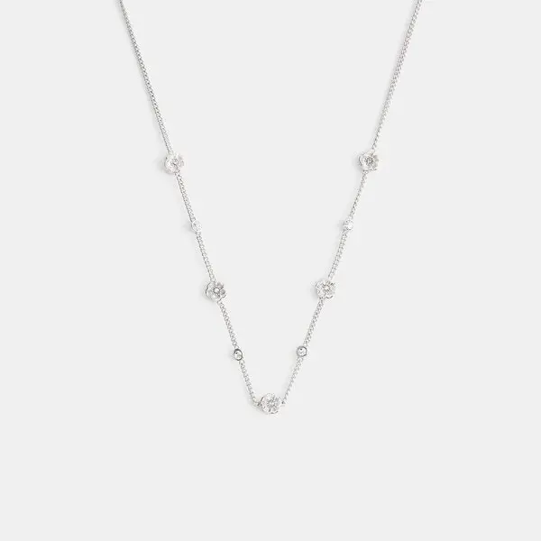 Coach Tea Rose Station Necklace - Silver