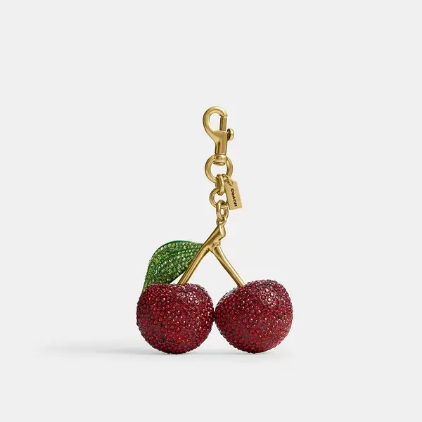 COACH Crystal Cherry Bag Charm - Brass/red