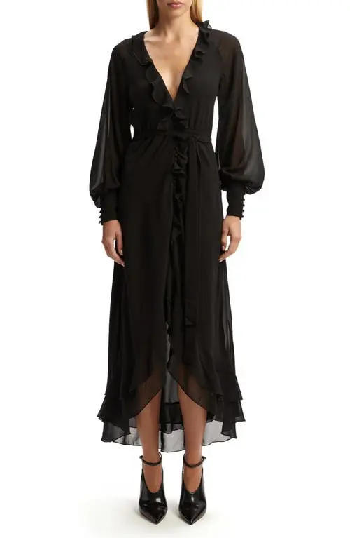 Bardot Kassia Ruffle Long Sleeve High/low Maxi Dress - Black