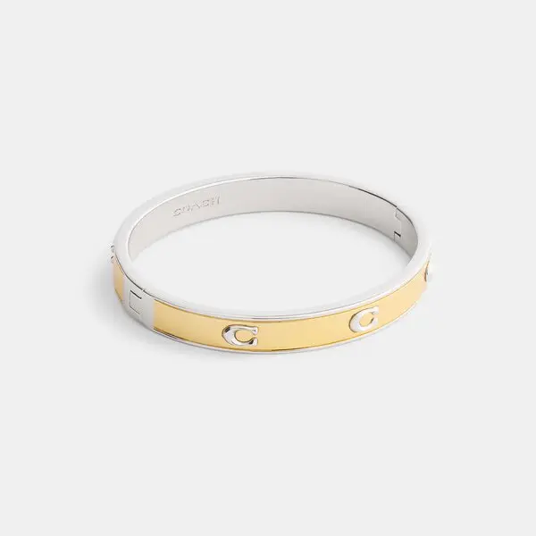 COACH Pegged Signature Hinged Bangle - Gold/silver