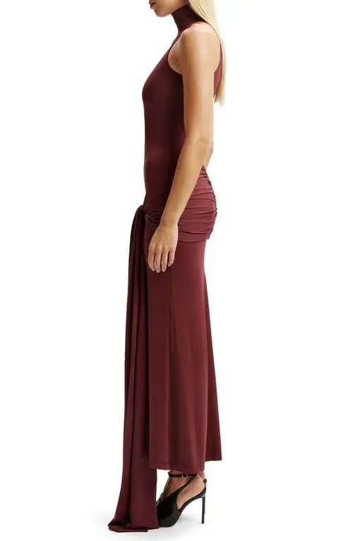 Bardot Isadora Mock Neck Tie Front Maxi Dress - Deep Plum