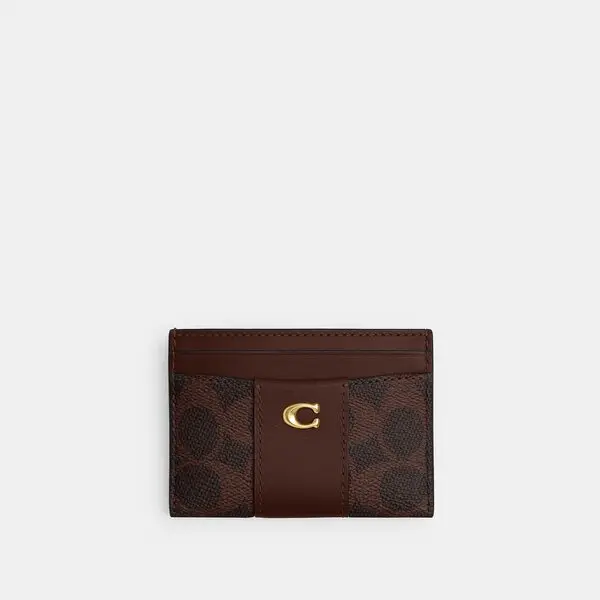 COACH Essential Card Case In Signature Canvas - Brass/maple