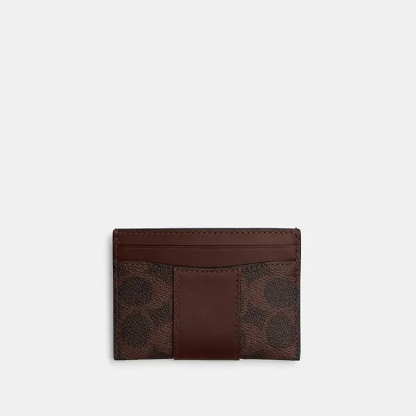 COACH Essential Card Case In Signature Canvas - Brass/maple