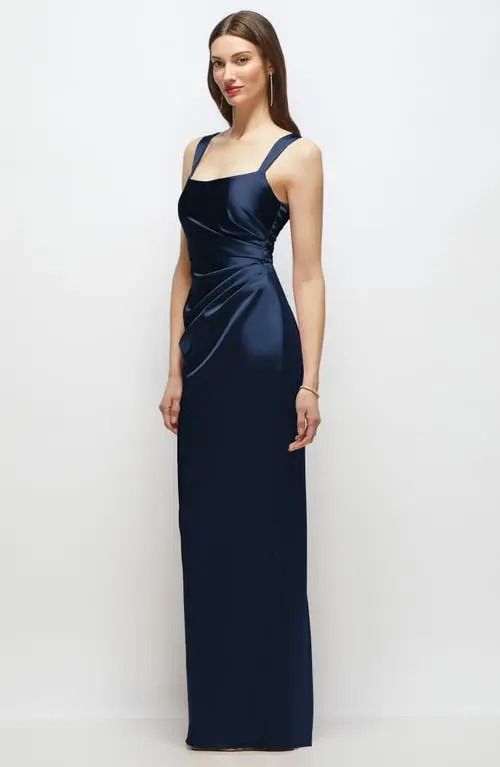 After Six Square Neck Satin Charmeuse Column Gown - Midnight