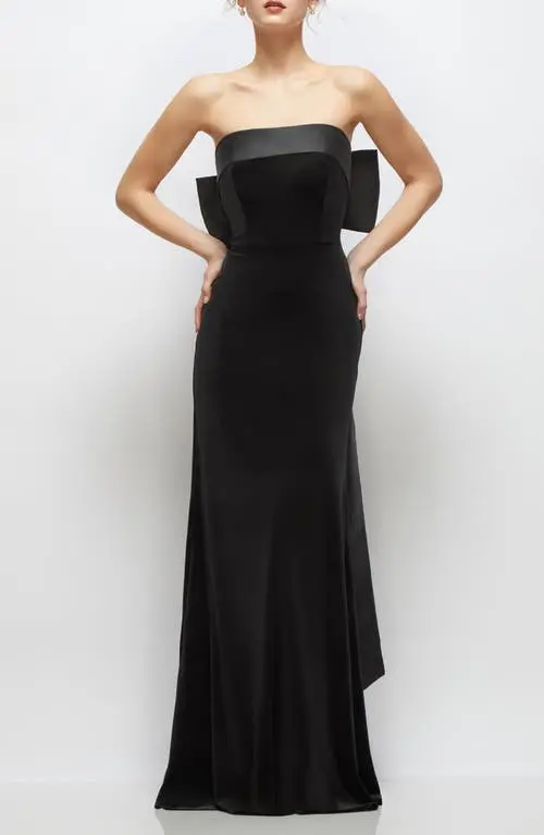 After Six Back Bow Strapless Velvet Gown