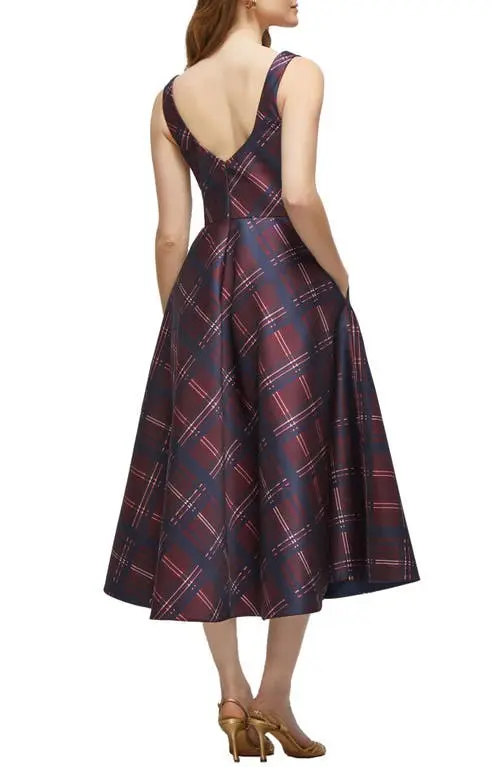 Dessy Collection Tartan Square Neck Fit-and-flare Midi Dress