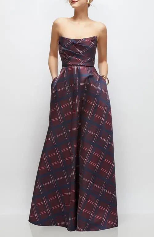 Dessy Collection Tartan Strapless Gown