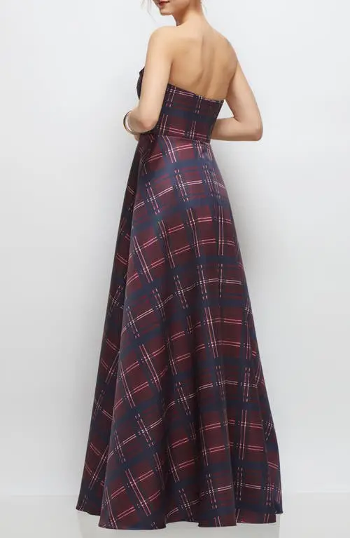 Dessy Collection Tartan Strapless Gown