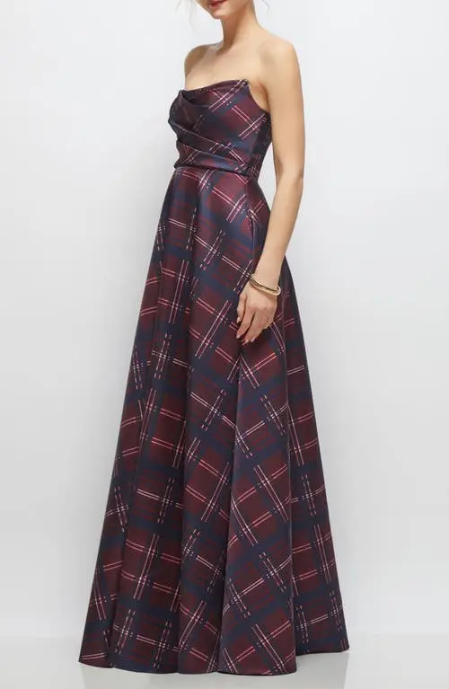 Dessy Collection Tartan Strapless Gown