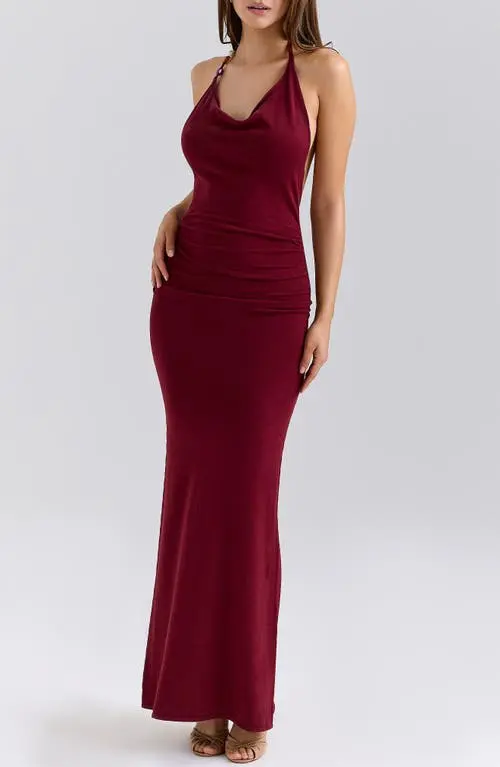House Of Cb Drape Halter Gown